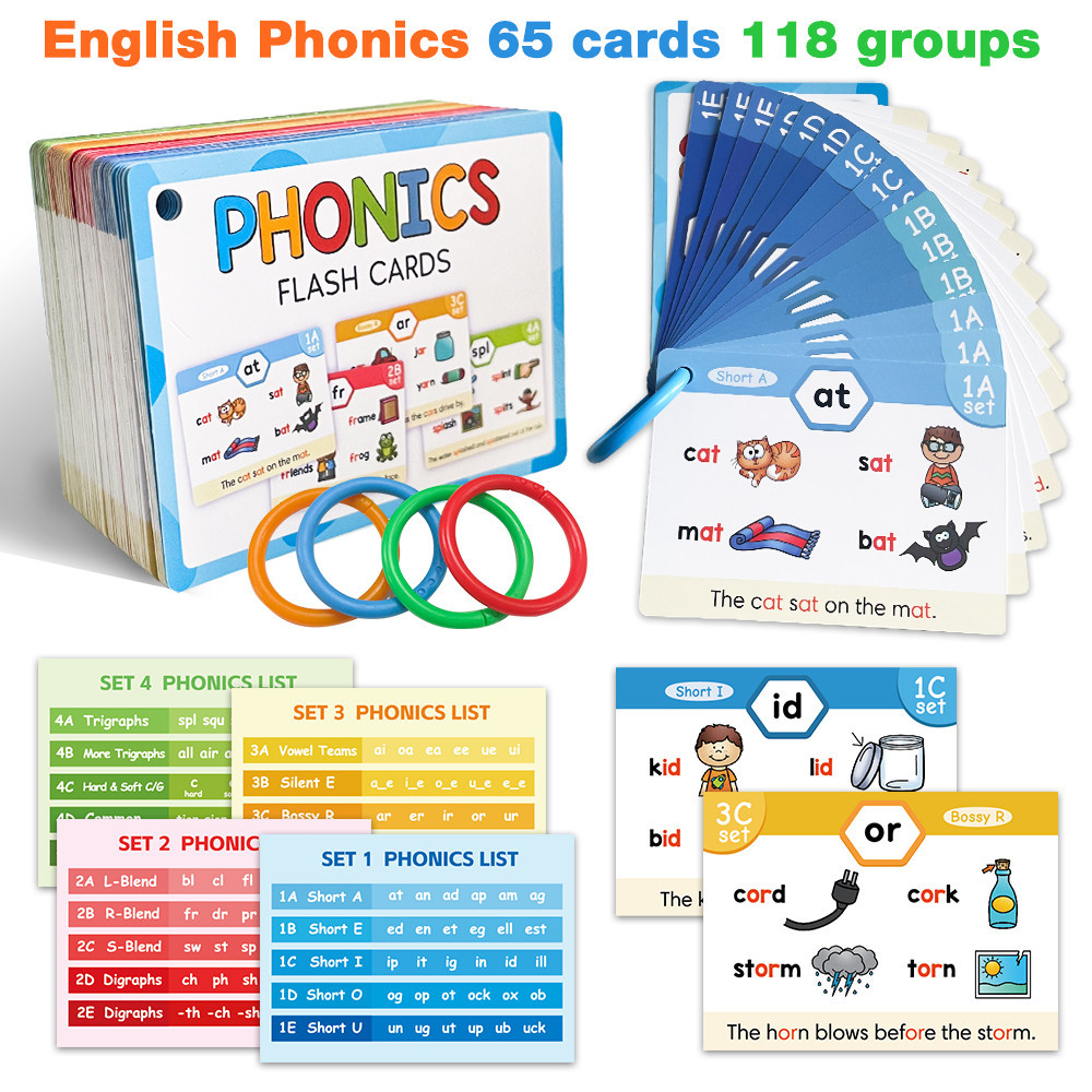 65 Cards English CVC Phonics Flashcards 118 Groups Learn to Read in 20 ...