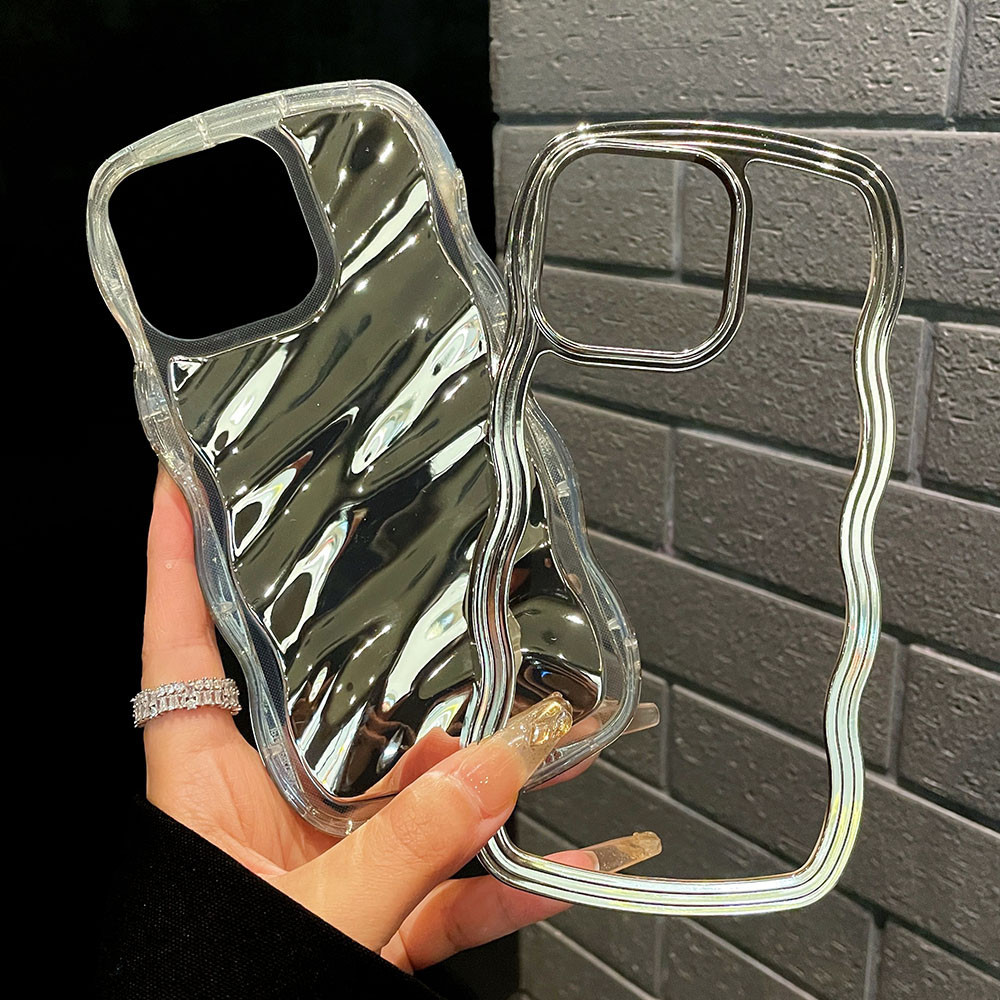 2 in 1 Electroplated Wrinkle Wave Shape Phone Case For iPhone 12 13 14 ...