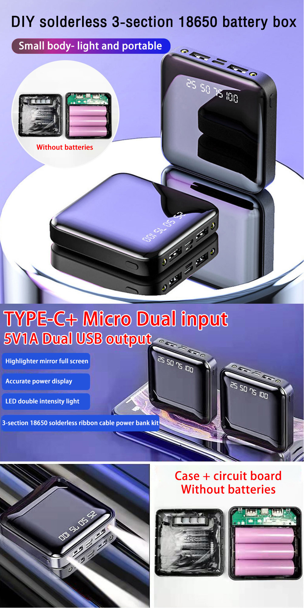 18650 Battery Charger Box Portable Power Bank Kit DIY DIY Fast Charging ...