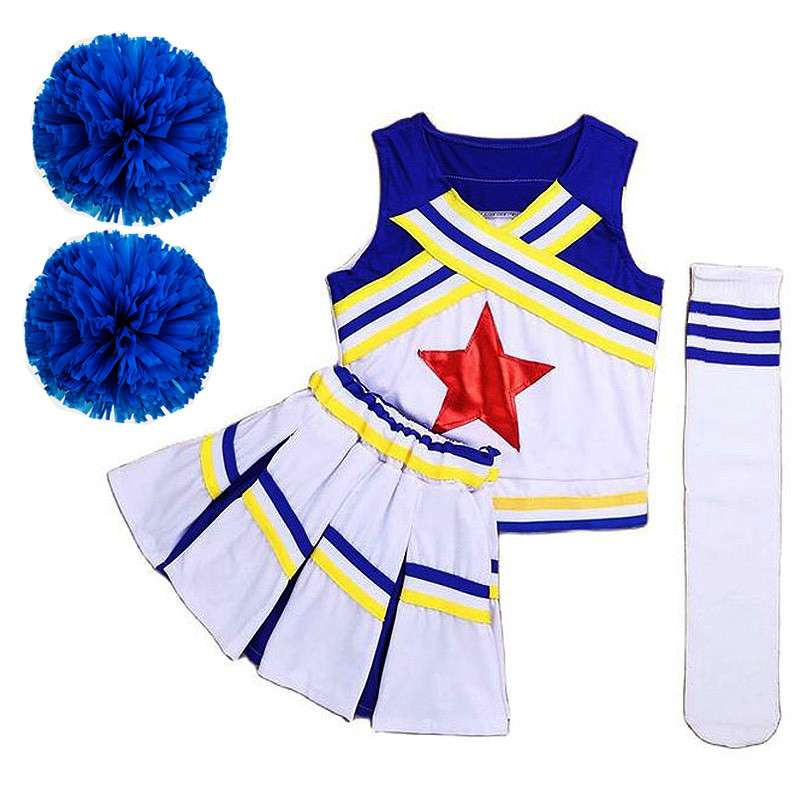 Pompoms Cheerleading Costume Women Girls Competition Red Cheerleaders ...