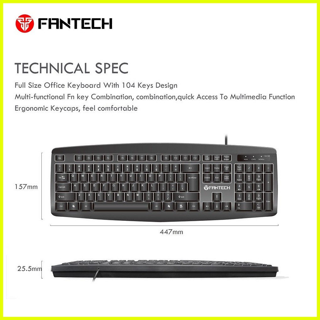 ☂ ️ Fantech KM-100 Membrane Keyboard Mouse Combo with 104 keys design ...