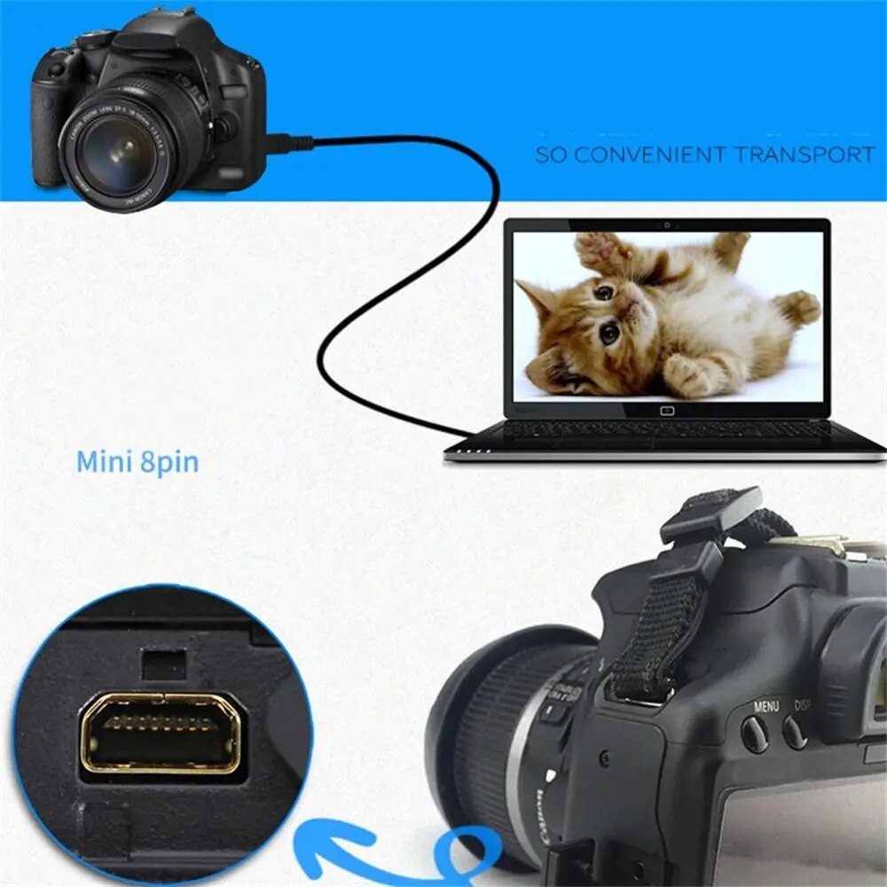 【1-3 Days Delivery】1.5M USB to 8 Pin Mini USB Camera Data Cable Charger ...