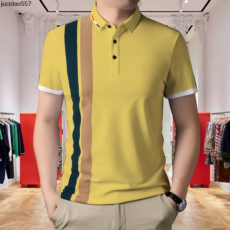 Polo for men, fashionable striped short-sleeved polo shirt for men cool ...