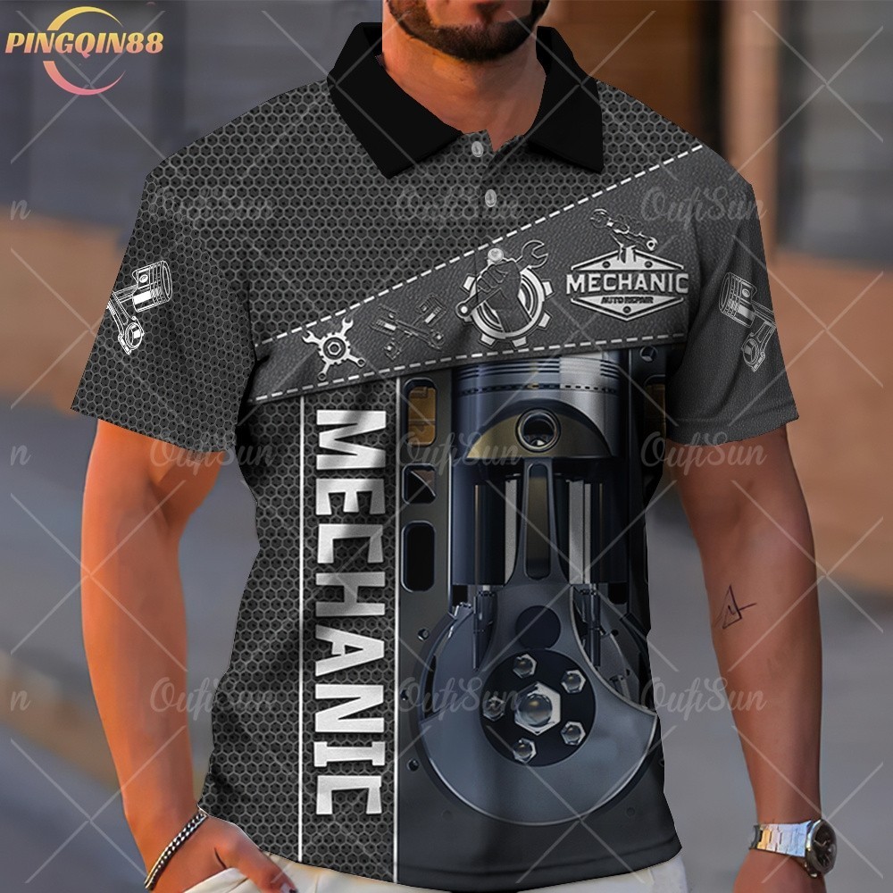Men's Short Sleeve POLO Shirt Tool Machinery Icon Printing Mechanic ...