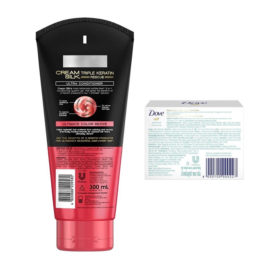 ☢ ﹊ Cream Silk Tri-Keratin Ultimate Color Revive 300ML 1x, Dove Bar ...