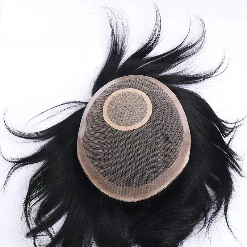 100% human hair men's full hand woven hair patch with rotating NPU edge ...