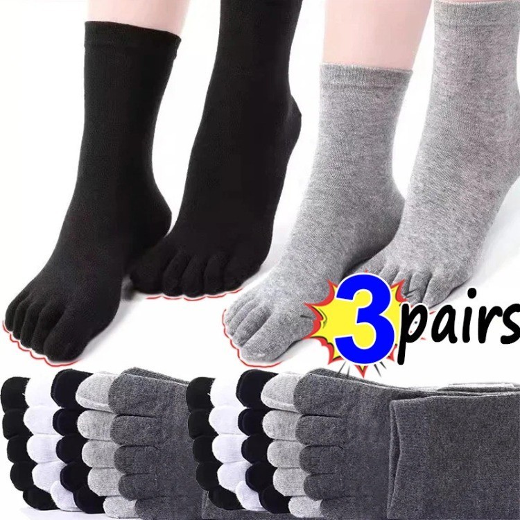Men's Solid Toe Long Socks Casual Cotton Separate Five Finger Socks ...
