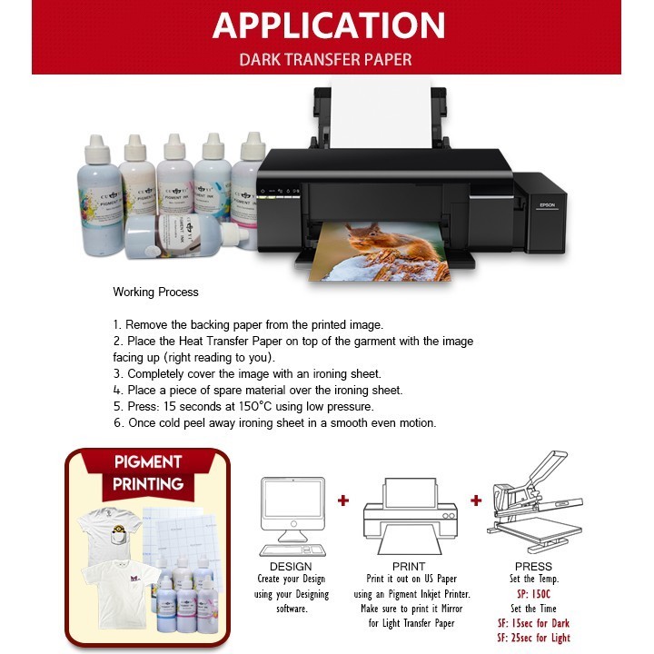 ஐ ☬ US 3G Dark Transfer Paper A4 Size - Using Pigment Ink (10 sheets ...