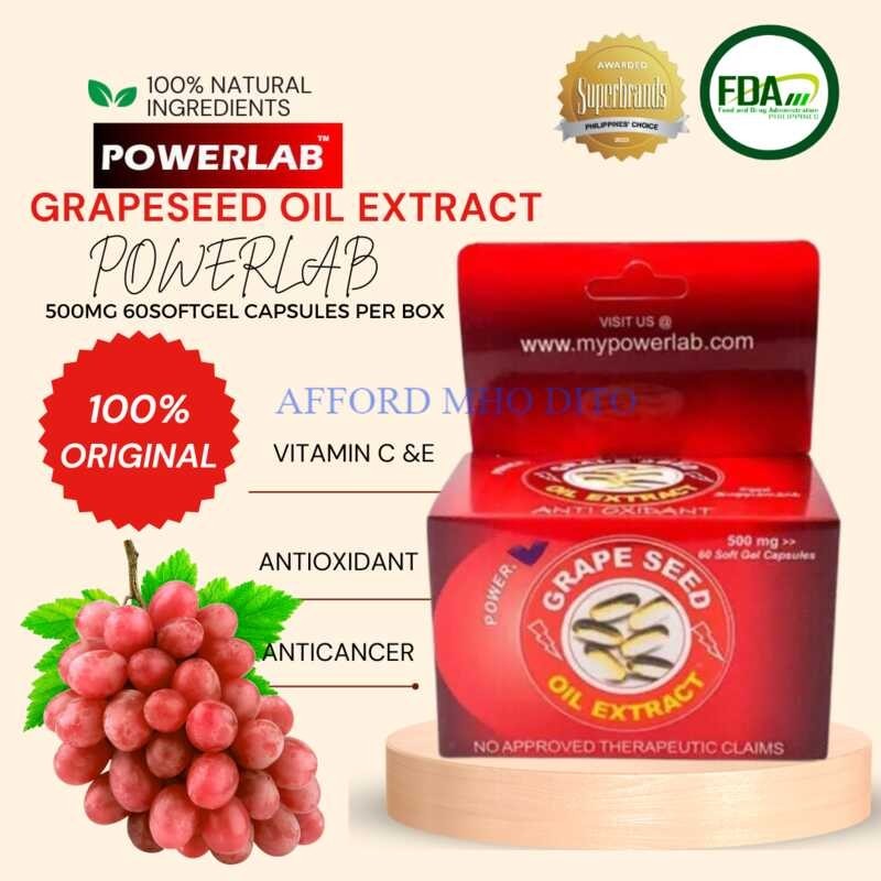 ORIGINAL Powerlab Grapeseed Oil Extract 500 mg 60 Softgel Capsules | Shopee Philippines