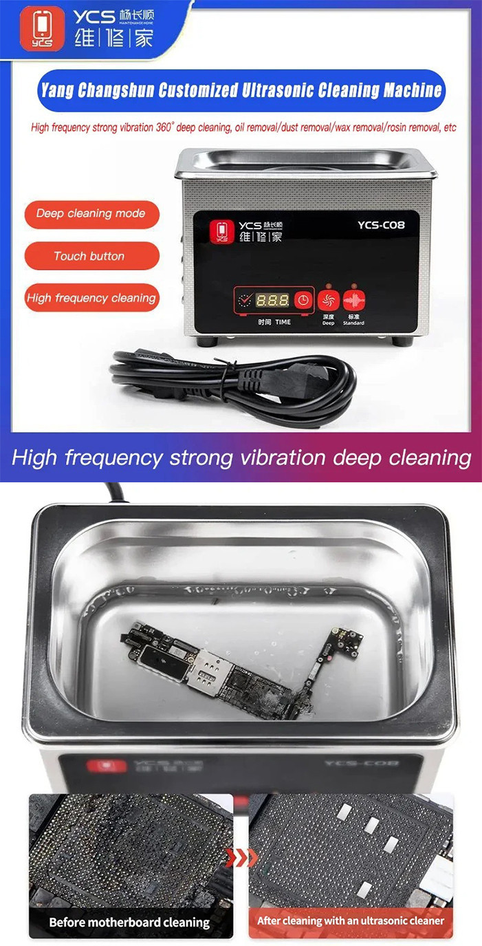 YCS-C08 220V Ultrasonic Cleaning Machine for Mobile Phone Computer Repair Motherboard IC Chip ...