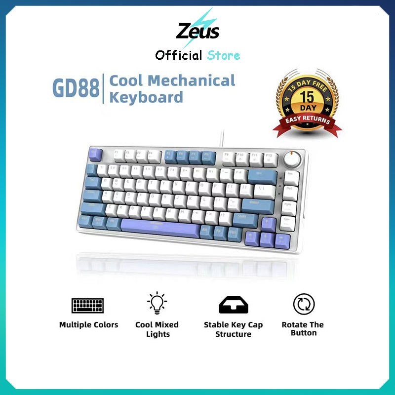 in stock Zeus GD-88 Hot Swappable Mechanical Gaming Keyboard Wired 82 ...