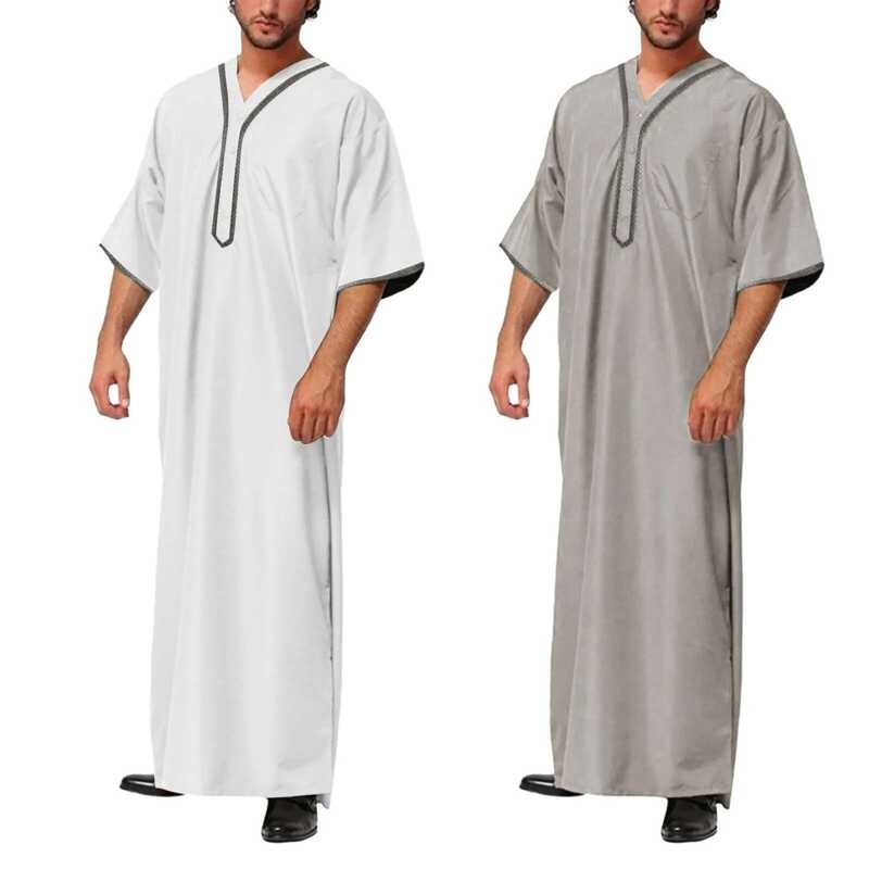 Tt Muslim Jubba Thobe Solid Color Button Kimono Middle Robe Saudi ...