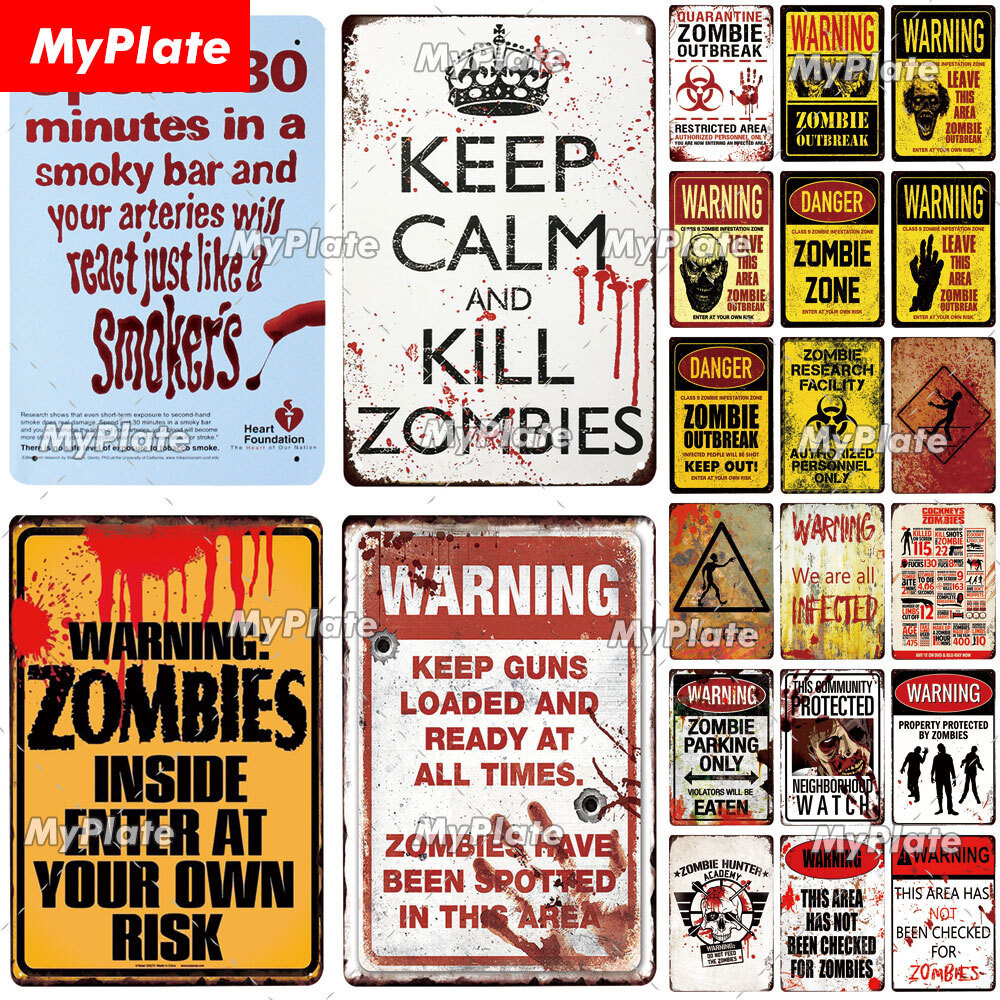 [MyPlate] Zombies Metal Sign Plaque Metal Vintage Pub Funny Tin Sign ...