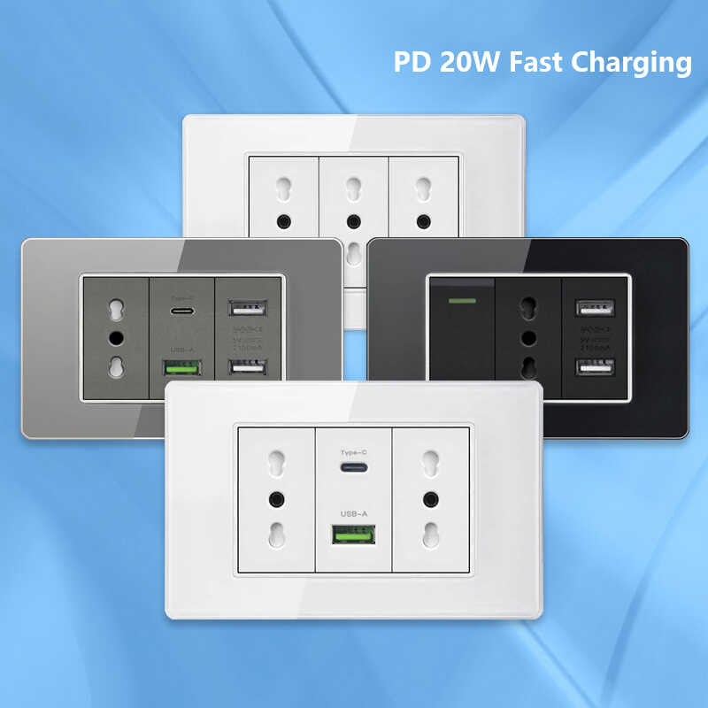 Chile Socket Italian Na May Dual USB Type-C PD 3.0 20W Fast Charging ...