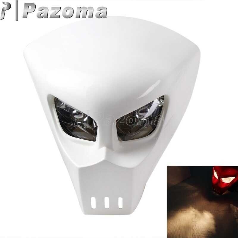 White Motorcycle Skull Front Streetfighter Custom Street Bike Headlight ...
