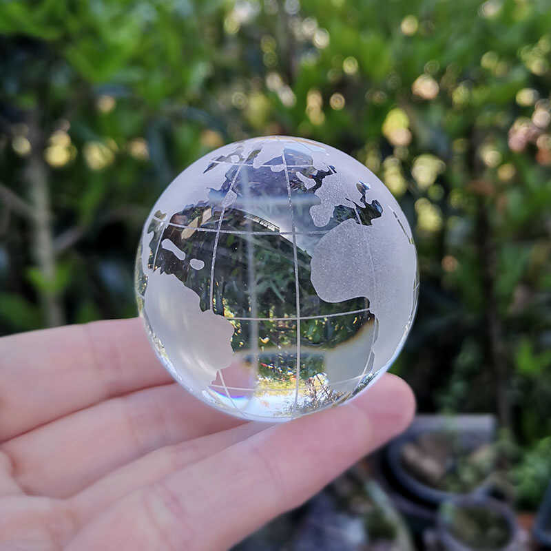 Round Crystal Earth Globe World Map Glass Paperweight With Stand ...