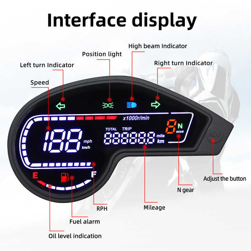 Motorcycle Universal Tachometer LED Digital Speedometer Odometer Gauge ...