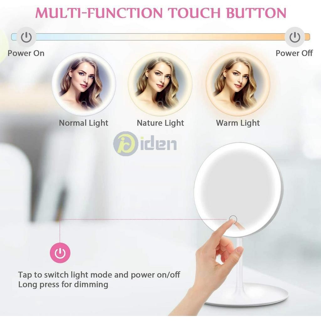 LED Make up Mirror 3 Color Lighting Rechargeable Beauty Mirror Portable ...