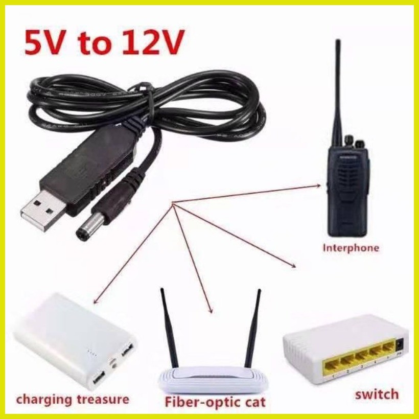 5V to 12V 1A 2A-3A WIFI Router to Powerbank USB Cable Step Up Booster ...