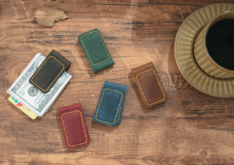 Cowhide Magnetic Banknote Clip Crazy Horse Leather Retro Money Clip ...