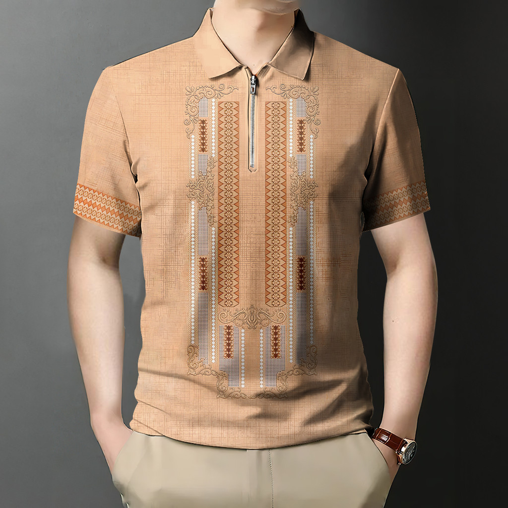 Summer men's Balong short-sleeved zipper polo shirt retro Filipino ...