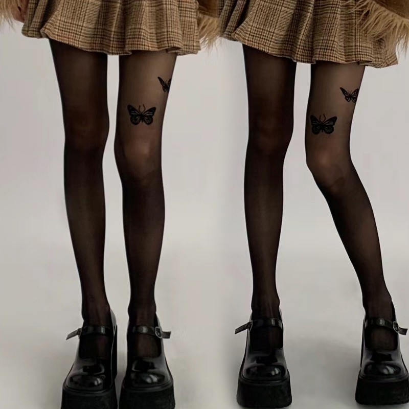 Y2k Lolita Bowknot Pearls Body Stockings Sweet Butterfly Print Thigh ...