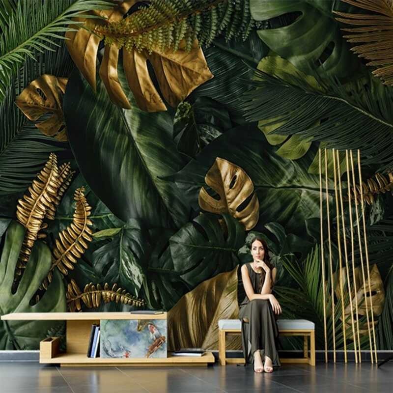 Mural Pintado Custom Kamay Dahon Ng Banana Buhay Silid Sofa Tela ...