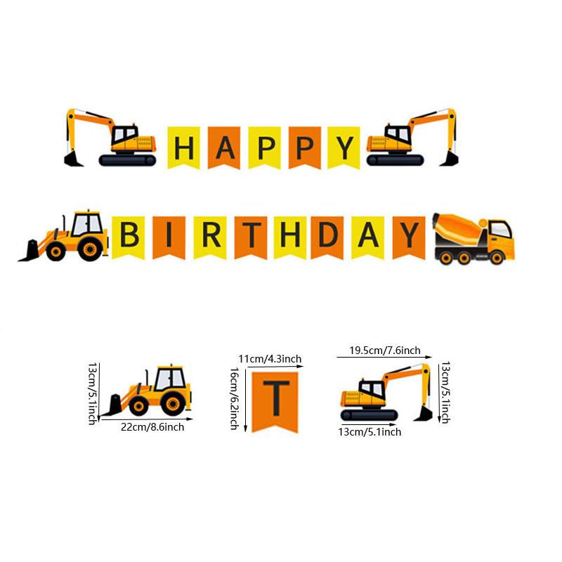 Construction Excavator Tank Truck Happy Birthday Banner Paper Garland ...