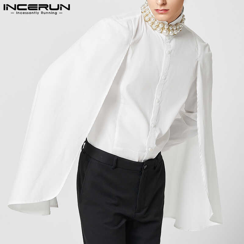 Mens Elegance INCERUN Patchwork Cloak Plain Shirts Formal Party Lapel ...
