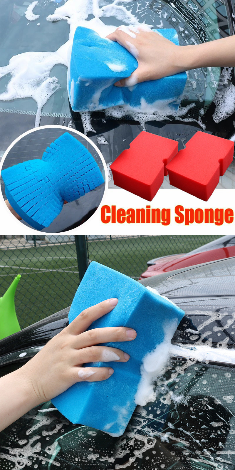 High Foam Washing Sponge Pad - Large Car Cleaning Sponge - Premium Grid ...