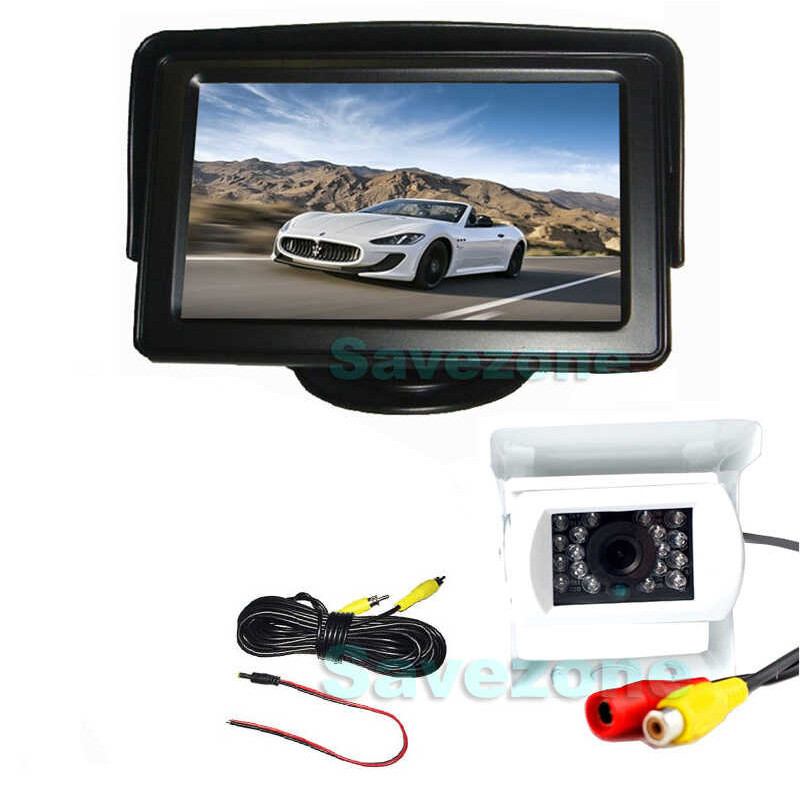 12V-24V HD CCD 18 LED Car Backup Reverse Camera + 4.3 Inch Color TFT ...