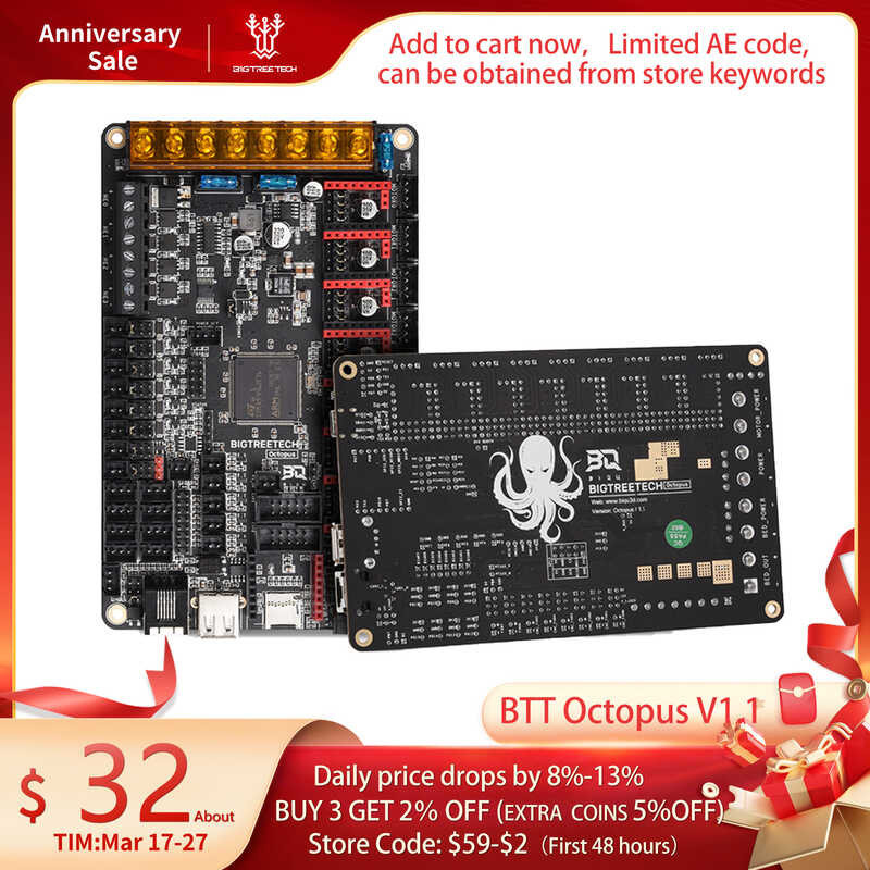 BIGTREETECH Octopus V1.1 BTT Motherboard 3D Printer Parts vs Spider V2 ...