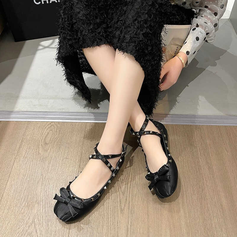 V Pamilya Riveted Satin Ballet Babae 2024 Bagong Yumuko Pranses Singlo ...