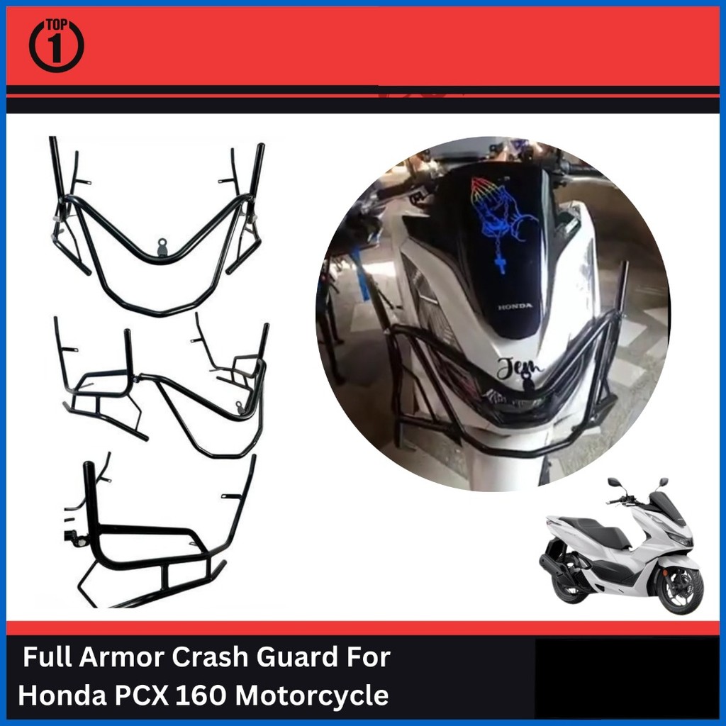 ⚽︎ ☇ Top1 PH Full Armor Black Crash Guard For Honda PCX 160 Motorcycle ...
