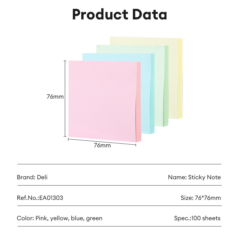Deli 100Sheets Sticker Notes Notepads Memo Pad EA01303 Office School ...