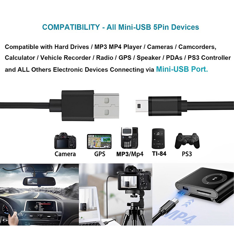 【1-3 Days Delivery】Mini USB Cable 0.5M 1M 1.5M 2M 3M Mini USB Charger ...