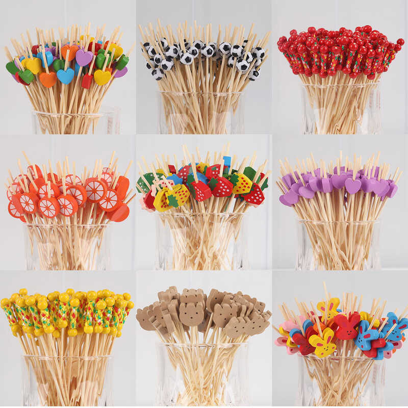 10 Colorful Disposable Fruit Fork Bamboo Fruit Art Toothpick Hamburg ...