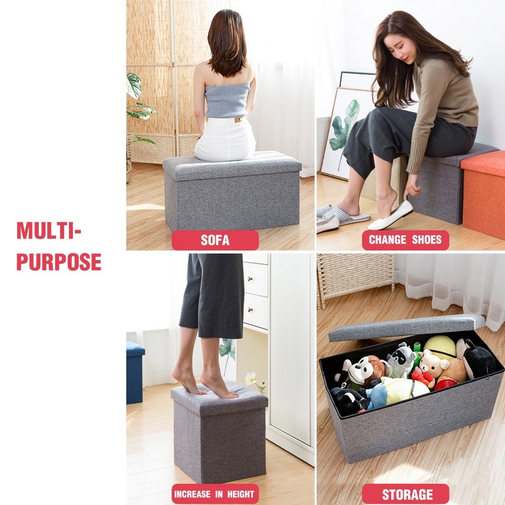 76CM Sofa Storage Box Heavy Duty Ottoman Chair with Storage Organizer ...