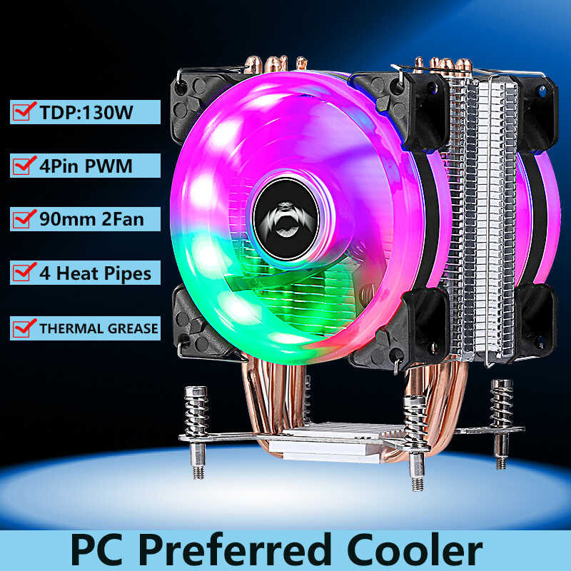 CPU Cooler Qiuzaim 4 Heat Pipe Tower Radiator Cooling 90Mm 2 Fan 3Pin ...