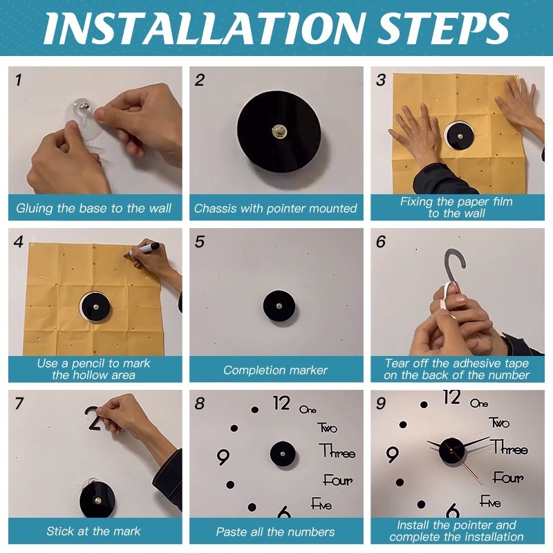 3D Luminous Wall Clock Glow in the Dark DIY clock Home Living Decor ...