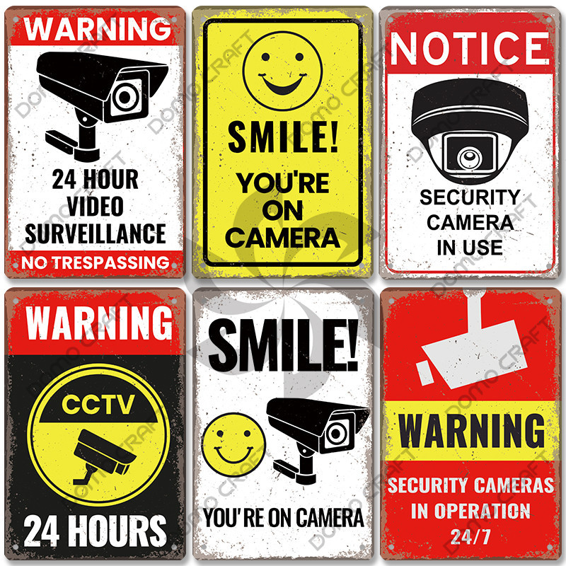 Warning CCTV Tin Signs Metal Plaque Notice 24 Hour Security Camera ...