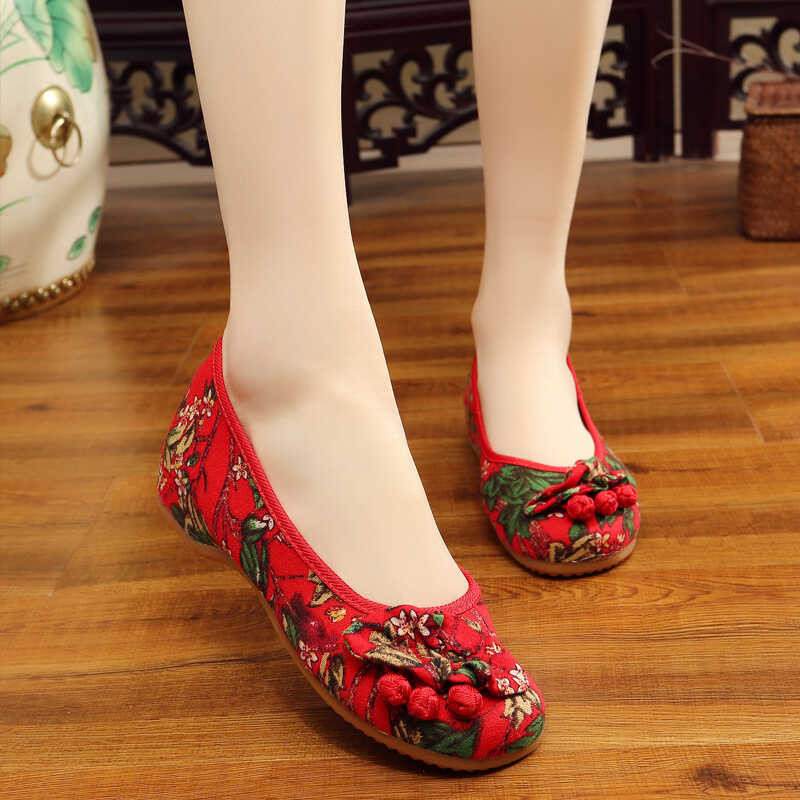 Hydrangea New Style Old Beijing Embroidered MIMZF Work Cloth Shoes Red ...