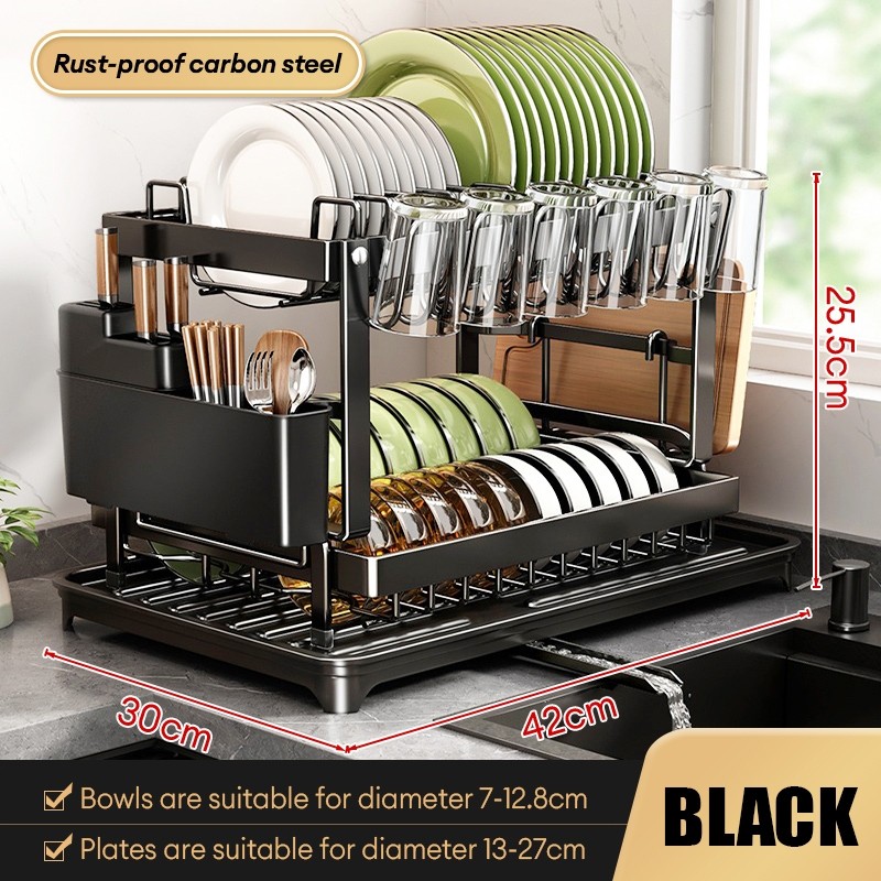 Dish Drying Rack Plate Drainer Rack 2 Tiers Metal Kitchen Organizer ...