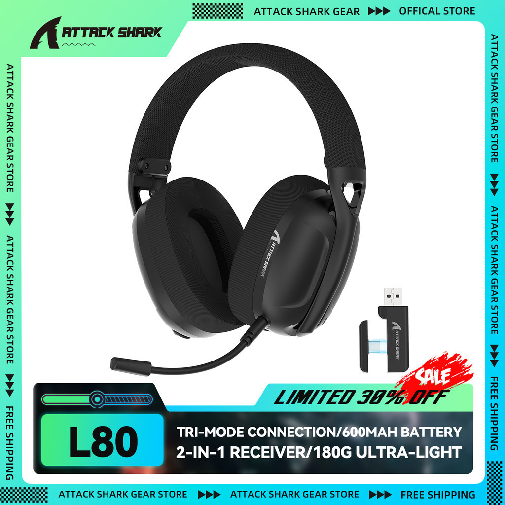 ATTACK SHARK L80 180g Ultra-Light Gaming Headset, Pluggable Microphone ...