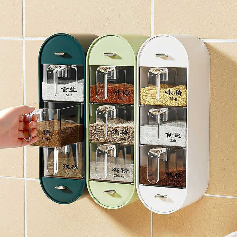 Wall Mount Seasoning Organizer Box Set Salt Shaker Spice Rack ...