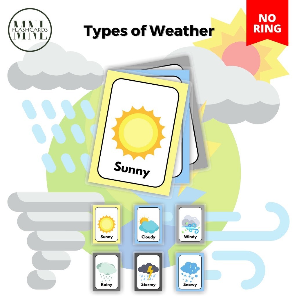 TYPES OF WEATHER FULLY LAMINATED EDUCATIONAL FLASHCARDS WITH OR WITHOUT ...