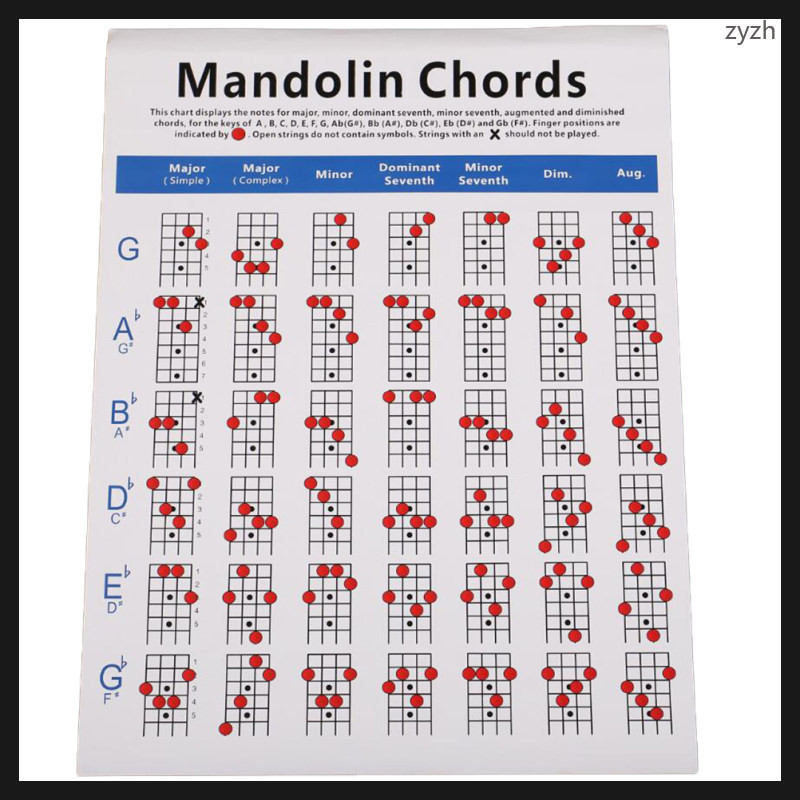 " Mandolin Finger Guide Fretboard Stickers Scales Chart Copper Plate ...