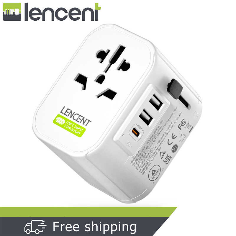 Grounded Universal LENCENT Adaptor Plug 2 USB Ports At 1 Type C ...
