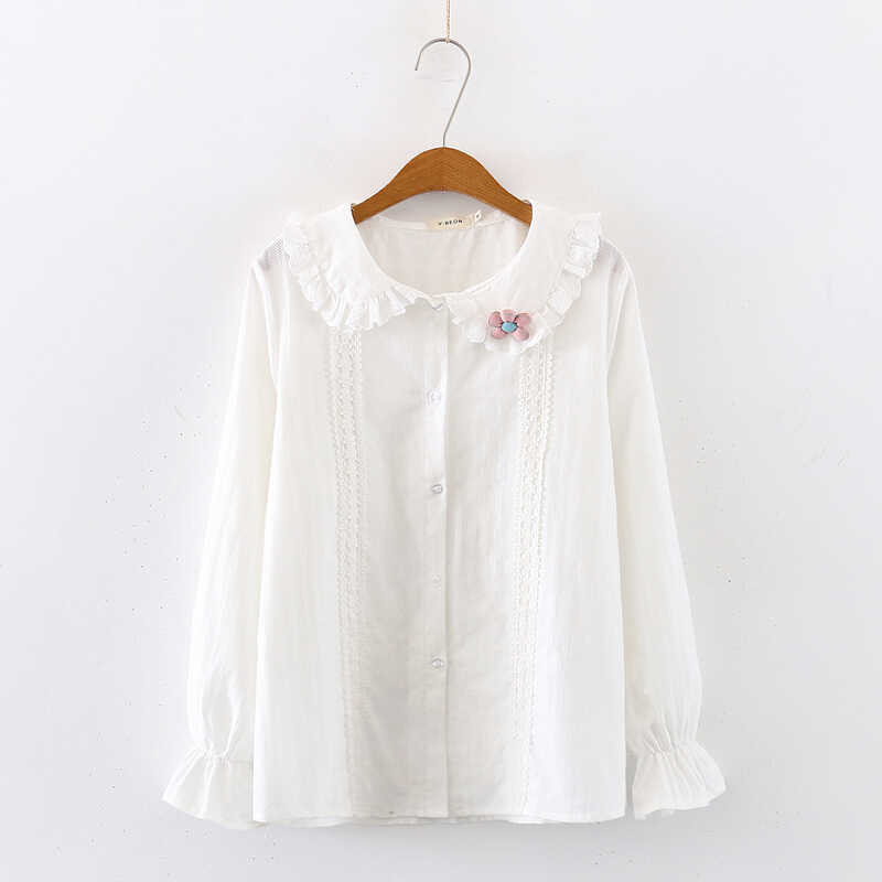 Style Korean Student Women Tops And Blouses Lolita Peter Pan Collar ...