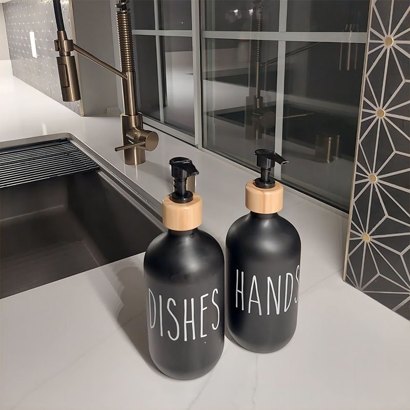 2-Pack 500ML Soap Dispensers Set with Wood Pump & Tray ( Silicone ...